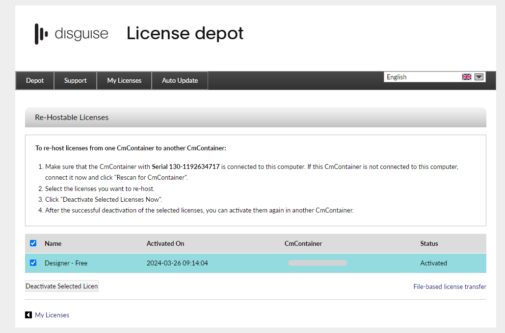 Re-host/Deactivate Designer License